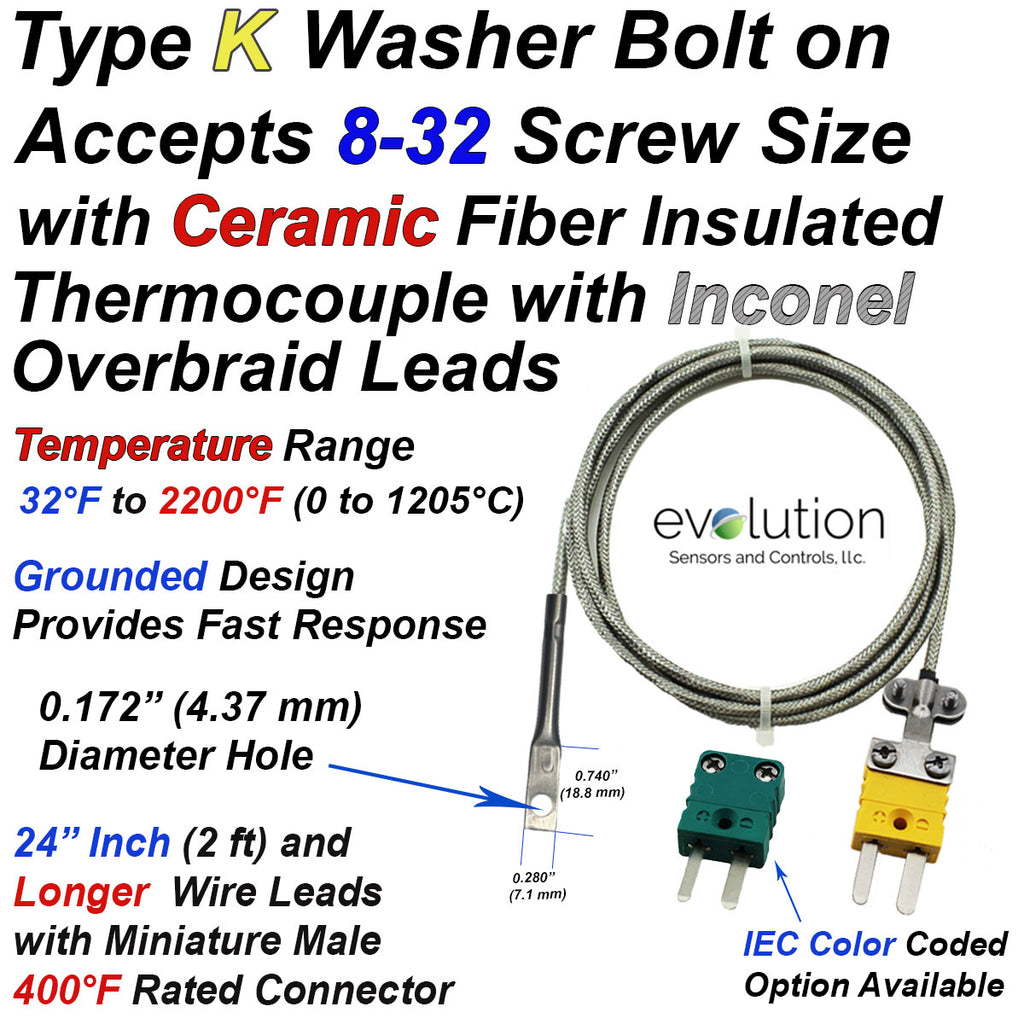 Type K Washer Thermocouple with Ceramic Fiber Inconel Braided Leads ...