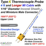 Type K Thermocouple Probe Long Length .062 Diameter and Mini Connector ...