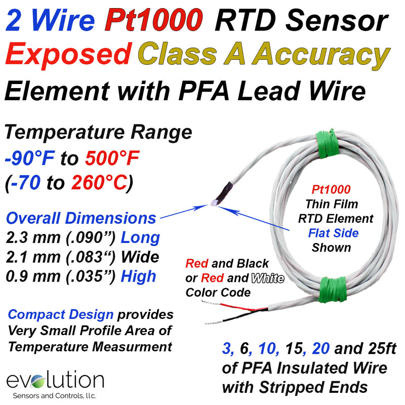 2 Wire Pt1000 RTD with 3 to 25 ft of Flexible Lead Wire | Evolution ...