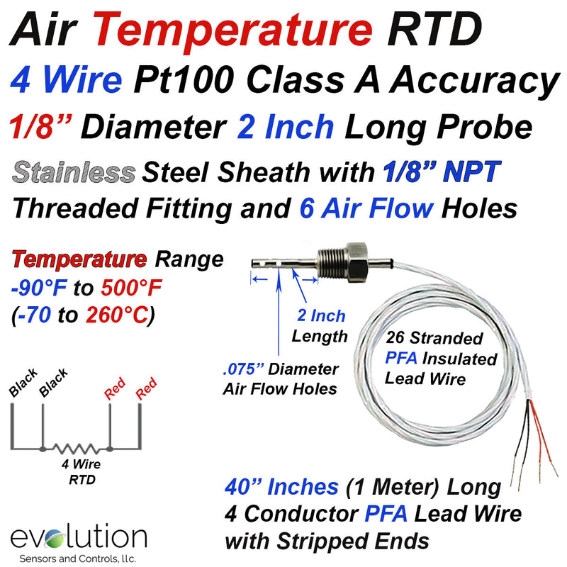 4 Wire Pt100 RTD Probe Air Temperature Probe with 1/8 NPT Fitting ...