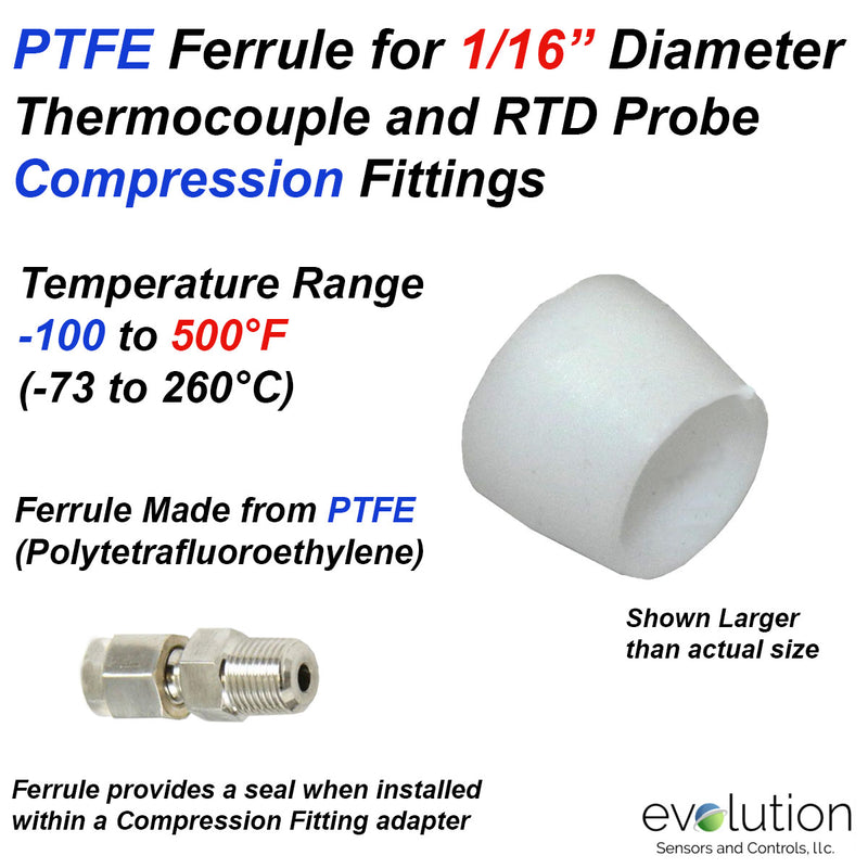 PTFE Ferrule for 1/16" Diameter Thermocouple Probe Compression Fittings ...