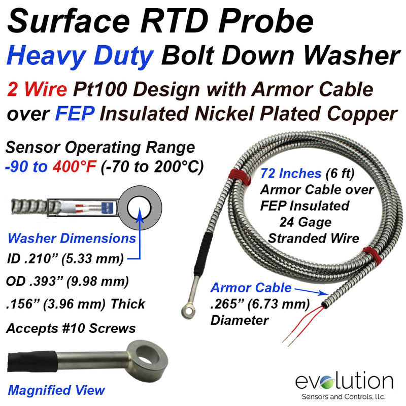 Surface RTD Probe Heavy Duty Washer with Armor Cable Protected Leads ...